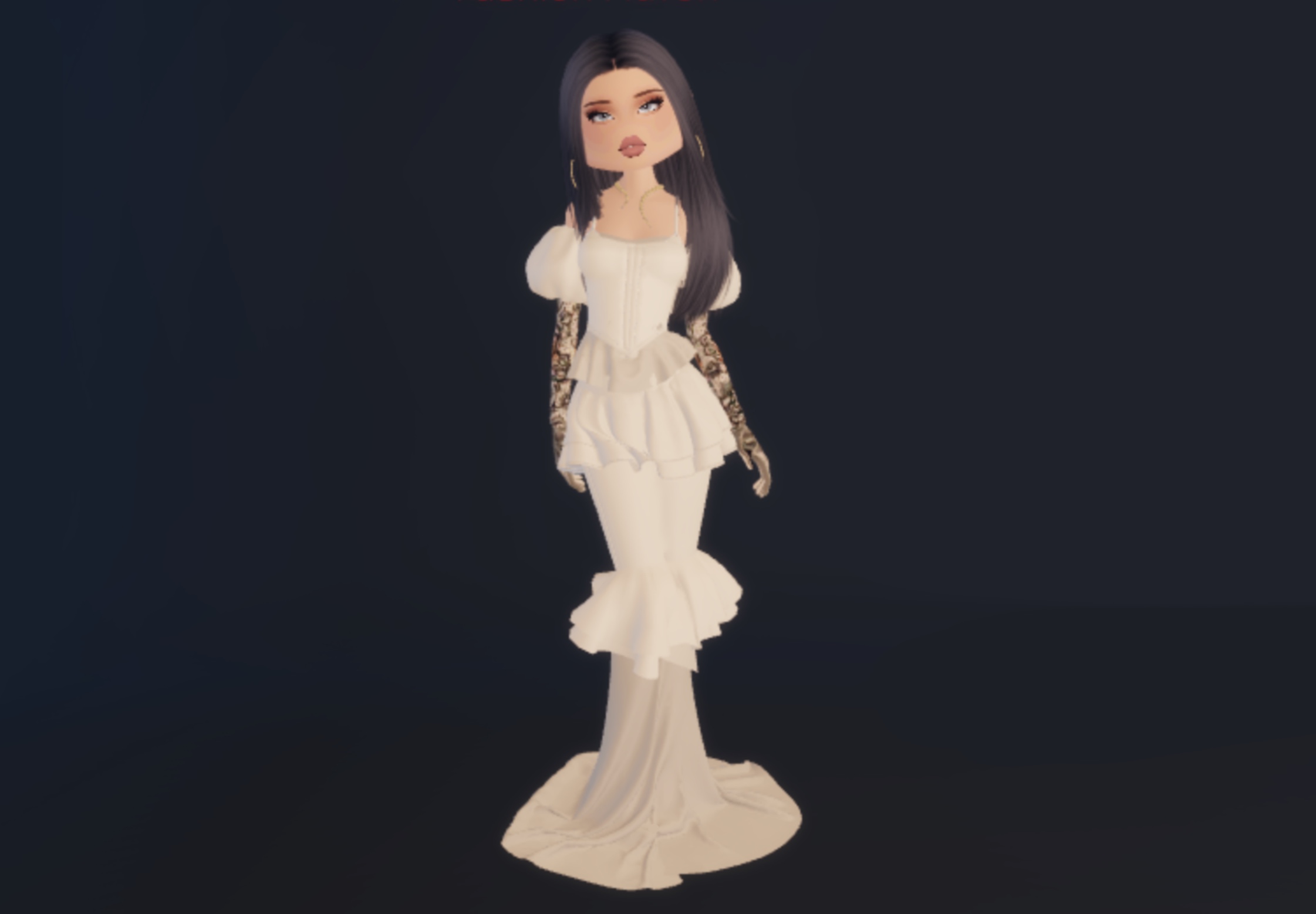 Long ruffle beige dress by StarlightKaizen | Dress to Impress Outfit
